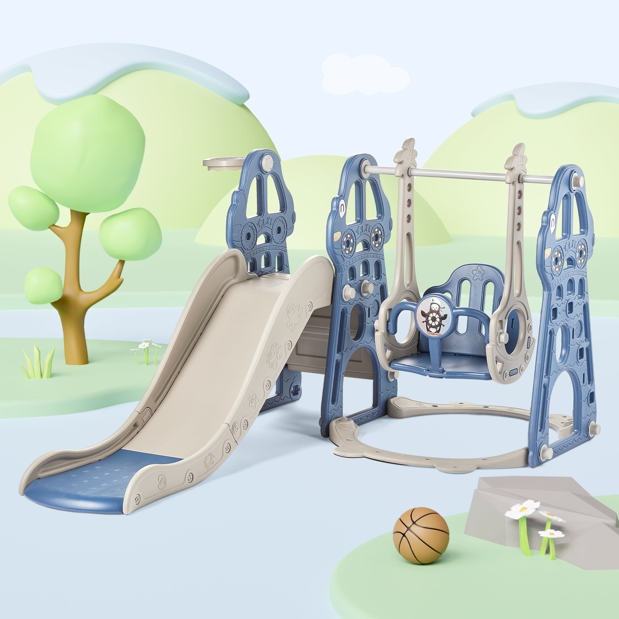 Duke Baby 4 in1 Swing and Slide Playset with Basketball Hoop - Blue ...